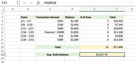 create an average daily balance calculator in excel