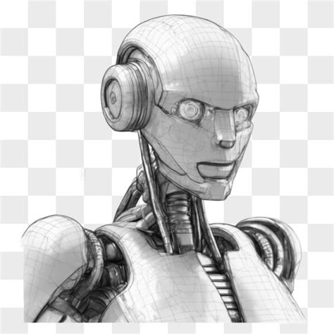 Download Black And White Drawing Of A Humanoid Robot Sketches Online