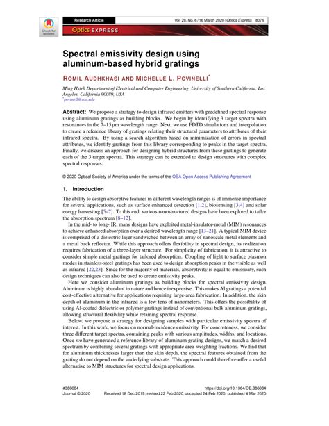 Pdf Spectral Emissivity Design Using Aluminum Based Hybrid Gratings