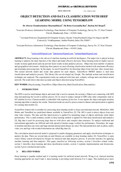 Pdf Object Detection And Data Classification With Deeplearning Model