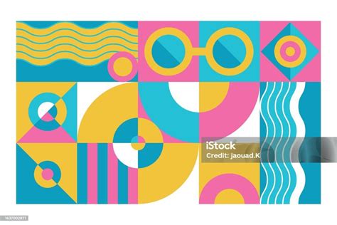 Summer Bauhaus는 포스터 표지 예술 프레젠테이션 인쇄물 패브릭 벽지를 위한 벡터 디자인 요소와 대담한 기하학적