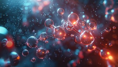 D Render Of Molecular Structure In Blue And Red Hues Premium AI Generated Image