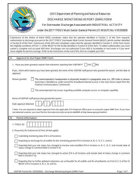 Virgin Islands Discharge Monitoring Report Dmr Form For For