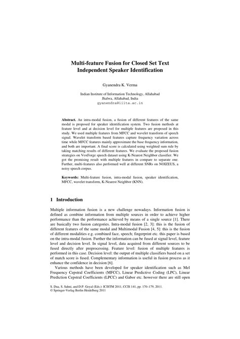 Pdf Multi Feature Fusion For Closed Set Text Independent Speaker