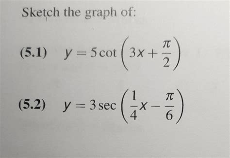Solved Sketch the graph of 5 1 y 5cot 3x 2π 5 2 Chegg com