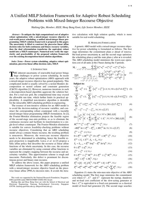 Pdf A Unified Milp Solution Framework For Adaptive Robust Scheduling
