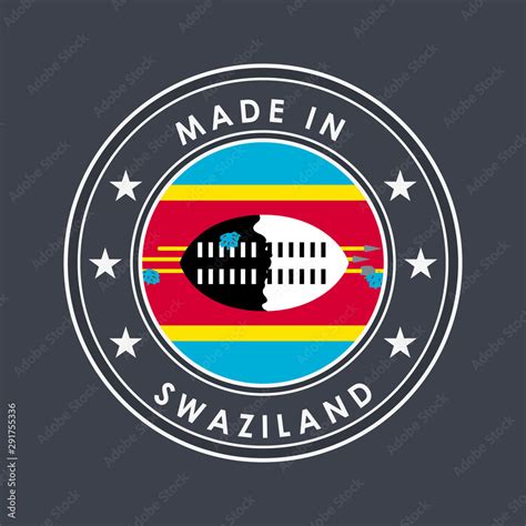 Flag Of Swaziland Eswatini Round Label With Country Name For Unique National Goods Vector