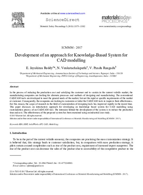 Pdf Development Of An Approach For Knowledge Based System For Cad