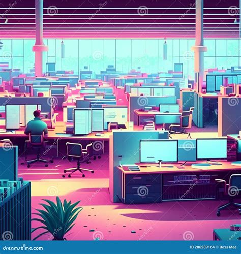 3d Render Of Modern Office Interior With Computers And Monitors On Desk Generative Ai Stock