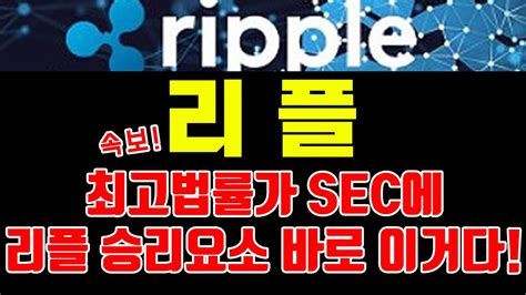 리플 속보 최고법률가 Sec에 리플 승리요소 바로 이거다 Youtube