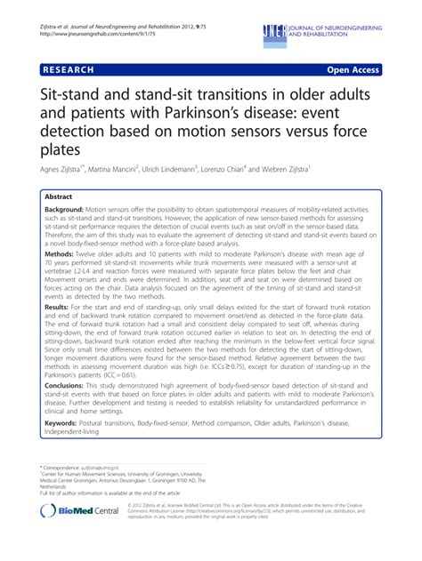 Pdf Sit Stand And Stand Sit Transitions In Older Adults And Patients