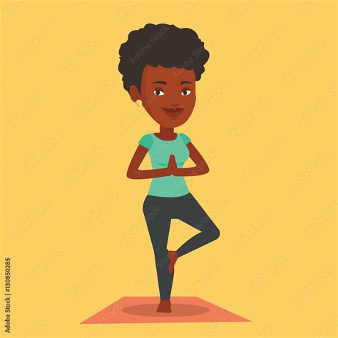 Babe Woman Practicing Yoga Tree Pose Stock Vector Adobe Stock
