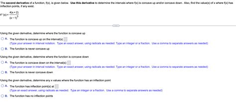 Solved The Second Derivative Of A Function F X Is Given Chegg Com