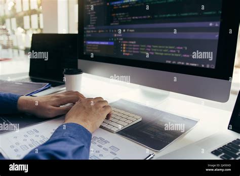 Asian Man Working Code Program Developer Computer Web Development