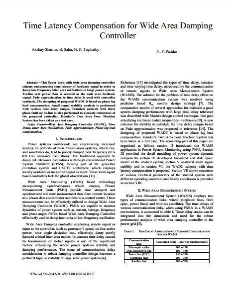 Pdf Time Latency Compensation For Wide Area Damping Controller