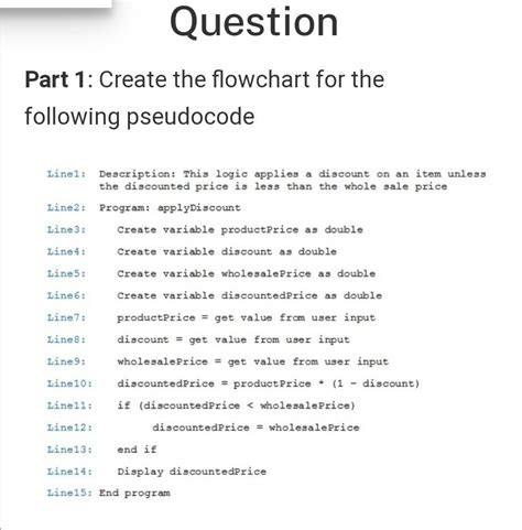 solved part 2 create the corresponding pseudocode giving