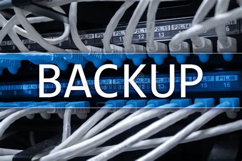 Backup Button On Modern Server Room Background Data Loss Prevention System Recovery Stock