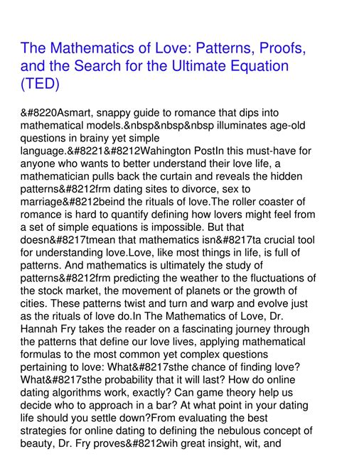 Ppt Read The Mathematics Of Love Patterns Proofs And The Search