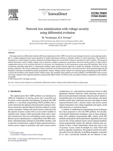 Pdf Network Loss Minimization With Voltage Security Using Differential Evolution Dokumen Tips