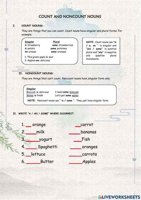 Difference Between Count And Noncount Nouns Worksheet