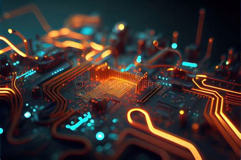 generative ai illustration of macro shot of circuit cyberspace board with computer motherboard