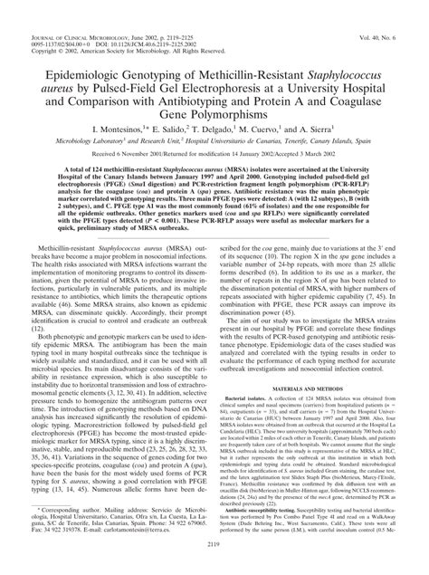 Pdf Epidemiologic Genotyping Of Methicillin Resistant Staphylococcus Aureus By Pulsed Field