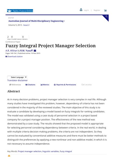 Pdf Fuzzy Integral Project Manager Selection
