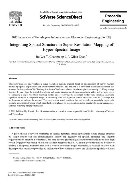 Pdf Integrating Spatial Structure In Super Resolution Mapping Of