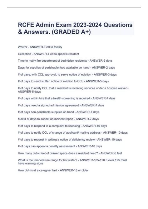 RCFE Admin Exam Questions Answers GRADED A RCFE Stuvia US