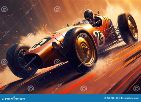 An Orange Race Car Going At High Speed On The Track Created With Generative Ai Stock