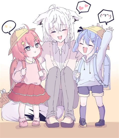 Shirakami Fubuki Hoshimachi Suisei And Sakura Miko Hololive Drawn By N W Danbooru