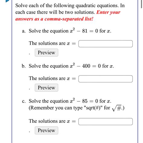 solved solve each of the following quadratic equations in
