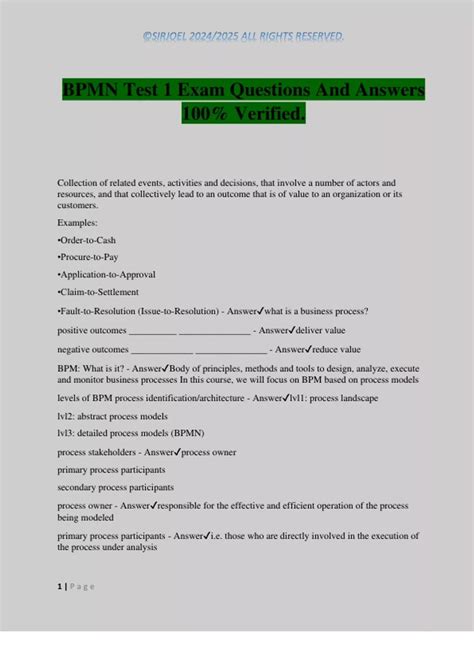 Bpmn Test 1 Exam Questions And Answers 100 Verified Bpmn Stuvia Us