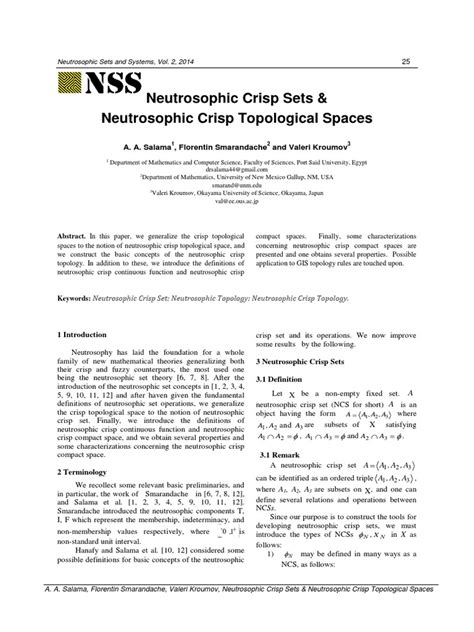 Neutrosophic Crisp Sets And Neutrosophic Crisp Topological Spaces Pdf