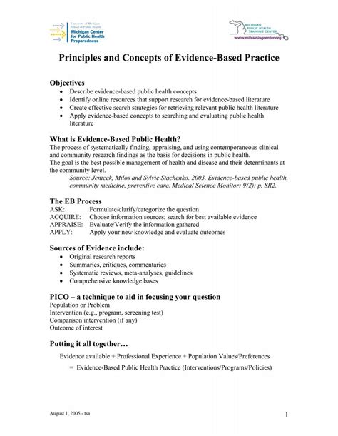 Principles And Concepts Of Evidence Based Practice