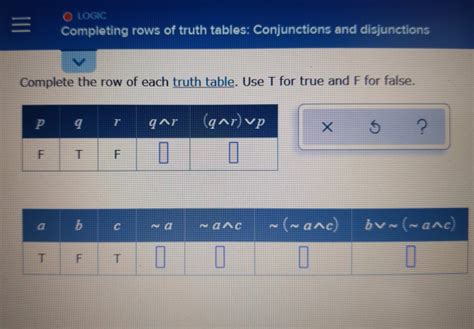 Solved O Logic Completing Rows Of Truth Tables