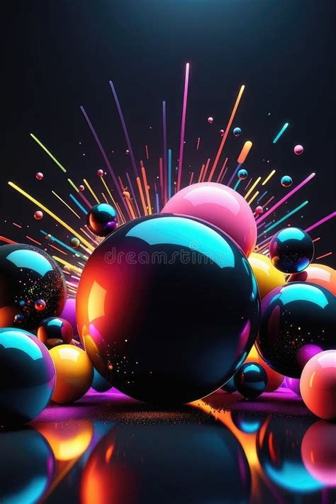 Colorful 3d Glossy Spheres Creative Background Vertical Composition Stock Illustration