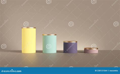 3d Render Abstract Minimal Background With Row Of Colorful Cylinders Decreasing Graph