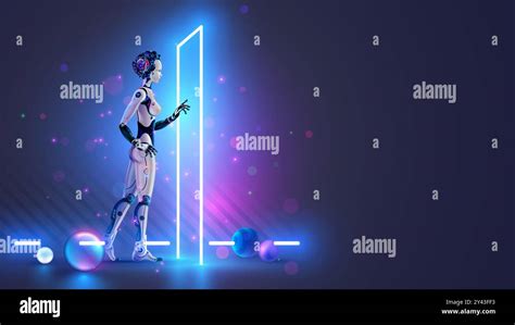 Woman Robot Or Cyborg With Ai Enters Futuristic Door Ai Or Artificial Intelligence Learning