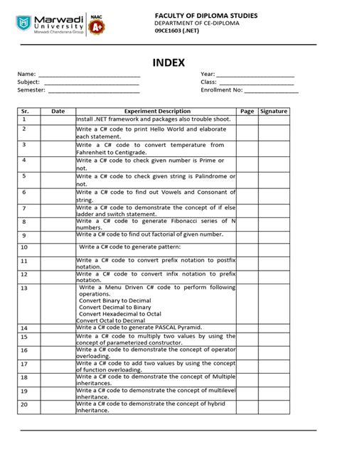NET Lab Manual INDEX 2024pdf 2025 01 22 13 38 08 | PDF | C Sharp ...