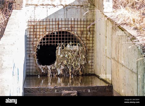 Storm Sewer Pipe Closed With Grating Broken Sewer Entrance Plastic