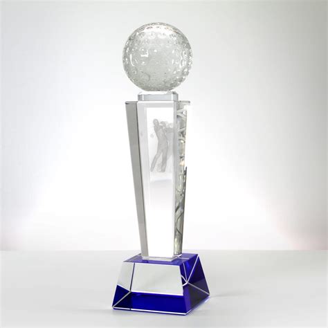 Legend Golf Trophy Clear Crystal Golf Ball Mounted On Clear Crystal