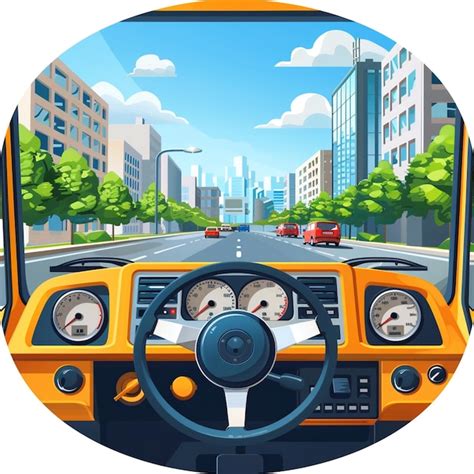 City Driving Experience Inside View Of A Modern Car Dashboard Premium Ai Generated Image