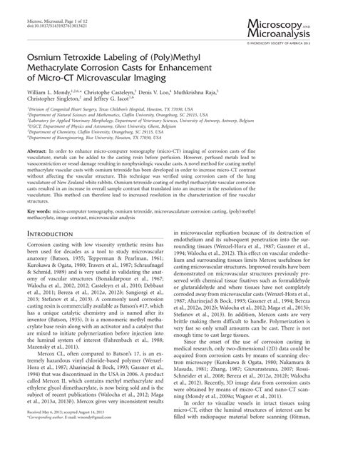 Pdf Osmium Tetroxide Labeling Of Poly Methyl Methacrylate Corrosion Casts For Enhancement Of