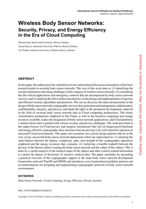 Pdf Wireless Body Sensor Networks Security Privacy And Energy Efficiency In The Era Of