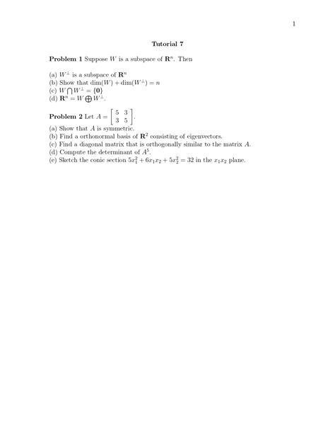 Solved Tutorial Problem Suppose W Is A Subspace Of Rn Chegg