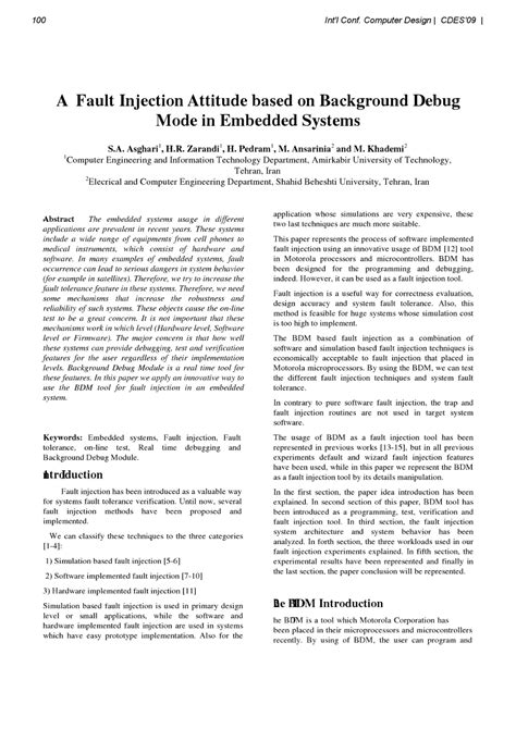 Pdf A New Background Debug Mode Based Technique For Fault Injection