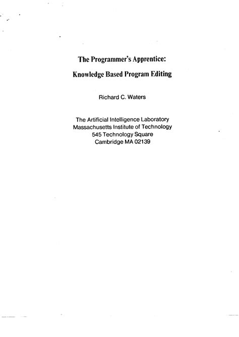 Pdf The Programmers Apprentice Knowledge Based Program Editing
