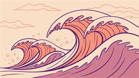 Stylized Ocean Waves Crashing Sea Storm Powerful Nature Vector Design Generative Ai Stock