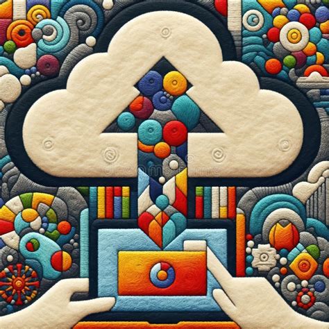 Felt Art Patchwork Cloud Computing Concept Showcasing File Upload And